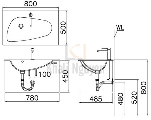Bộ Tủ Lavabo CAESAR Treo Tường LF5036/EH781V