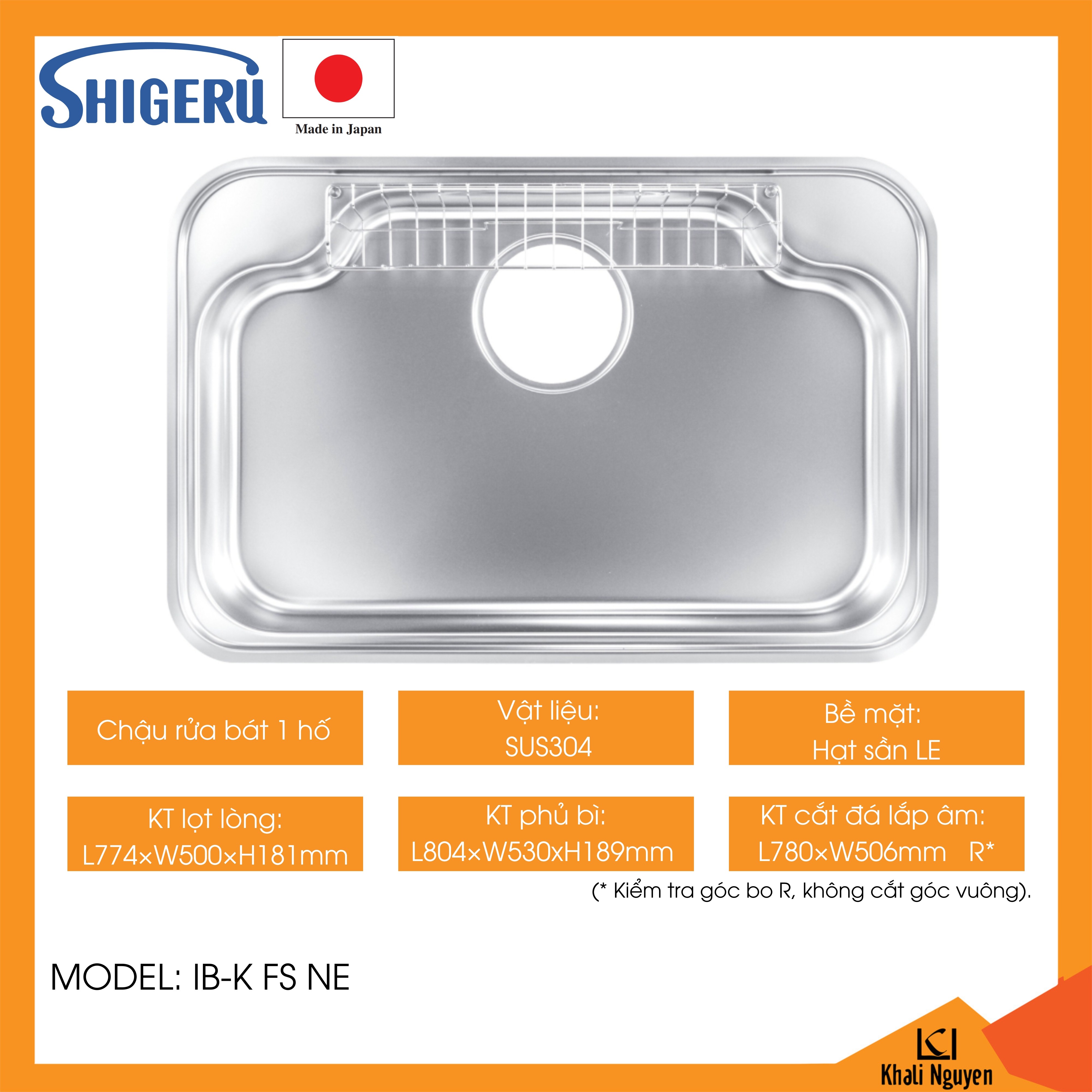 Chậu rửa bát chén SHIGERU IB-K FS NE | một hố, hạt sần LE | KT: L774× ...
